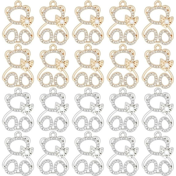1 Box 32PCS Bear Charm Bulk Rhinestone Charms Bears Golden Cubic ...