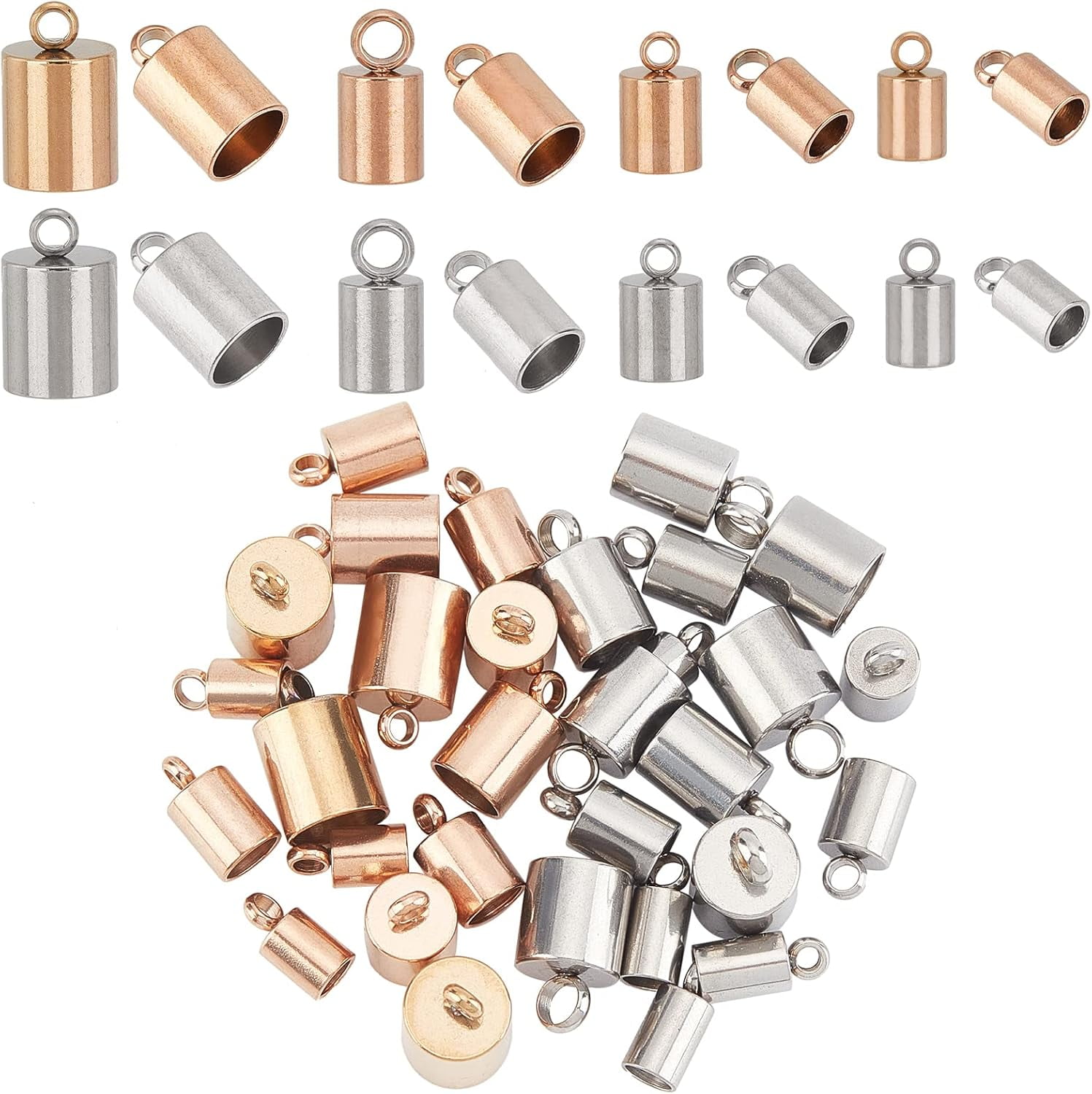 1 Box 32Pcs 4 Size 304 Stainless Steel Fold Over Cords Ends Tips Barrel ...