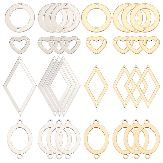 1 Box 32Pcs 4 Styles Heart Connector Charm Hollow Charms Stainless ...