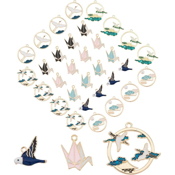1 Box 32Pcs 8 Style Bird Charms Paper Crane Charms Animal Alloy Enamel ...