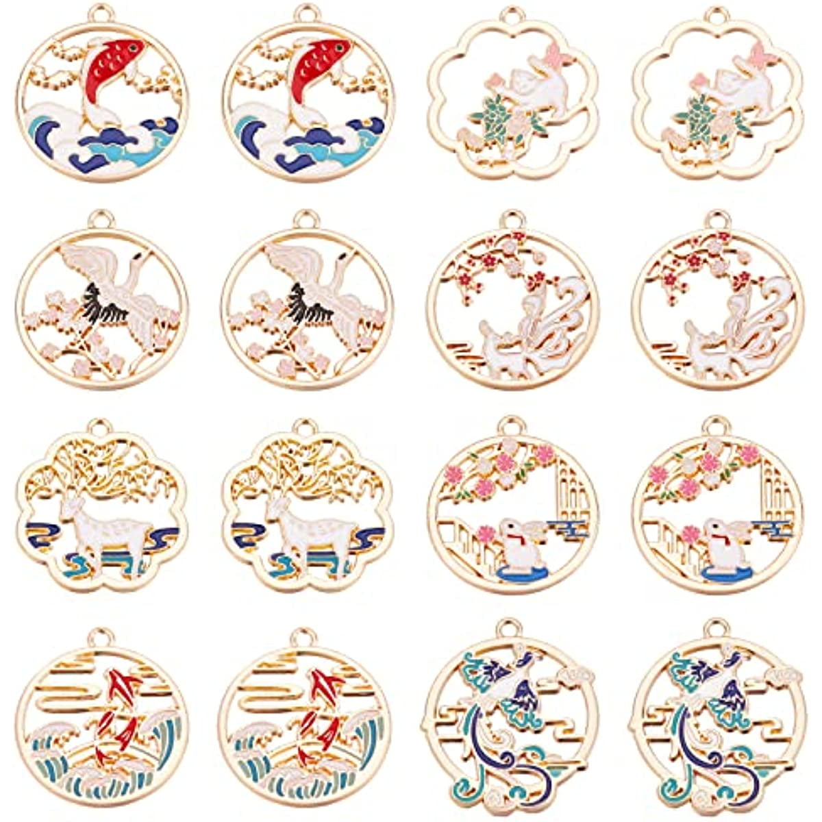 1 Box 32Pcs 8 Styles Animal Enamel Charms Flower Cat Bunny Bird Fox ...