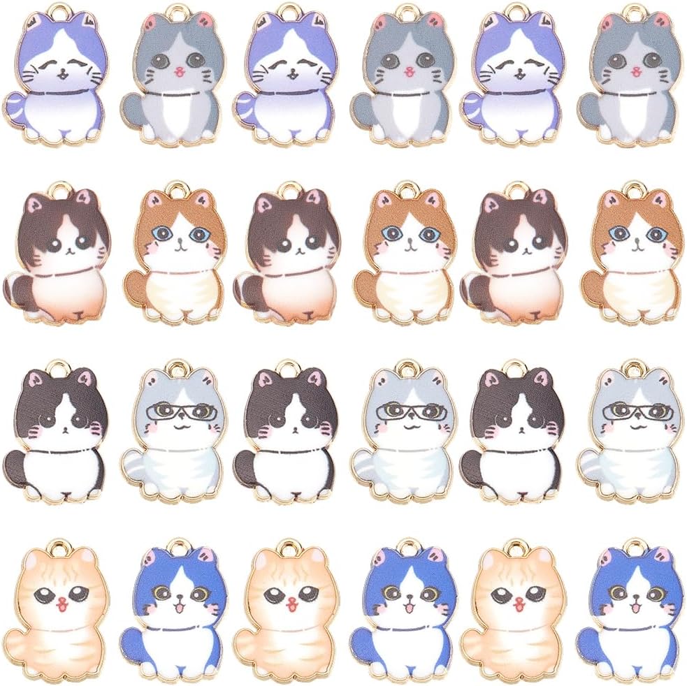 1 Box 32Pcs 8 Styles Little Cat Charms Cute Kitty Charms Alloy Enamel ...