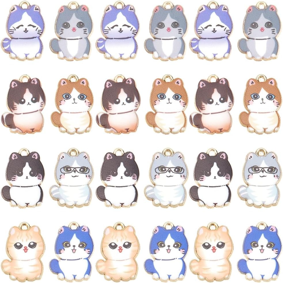 1 Box 32Pcs 8 Styles Little Cat Charms Cute Kitty Charms Alloy Enamel ...