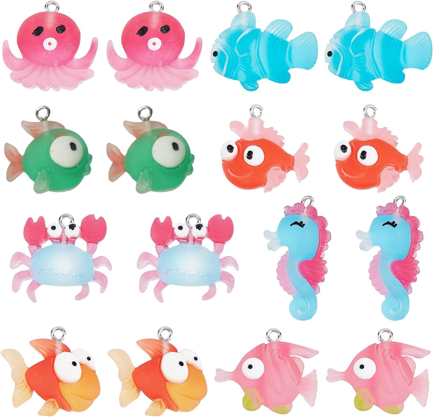1 Box 32Pcs 8 Styles Ocean Resin Charms Sea Animal Charms Summer Hawaii ...