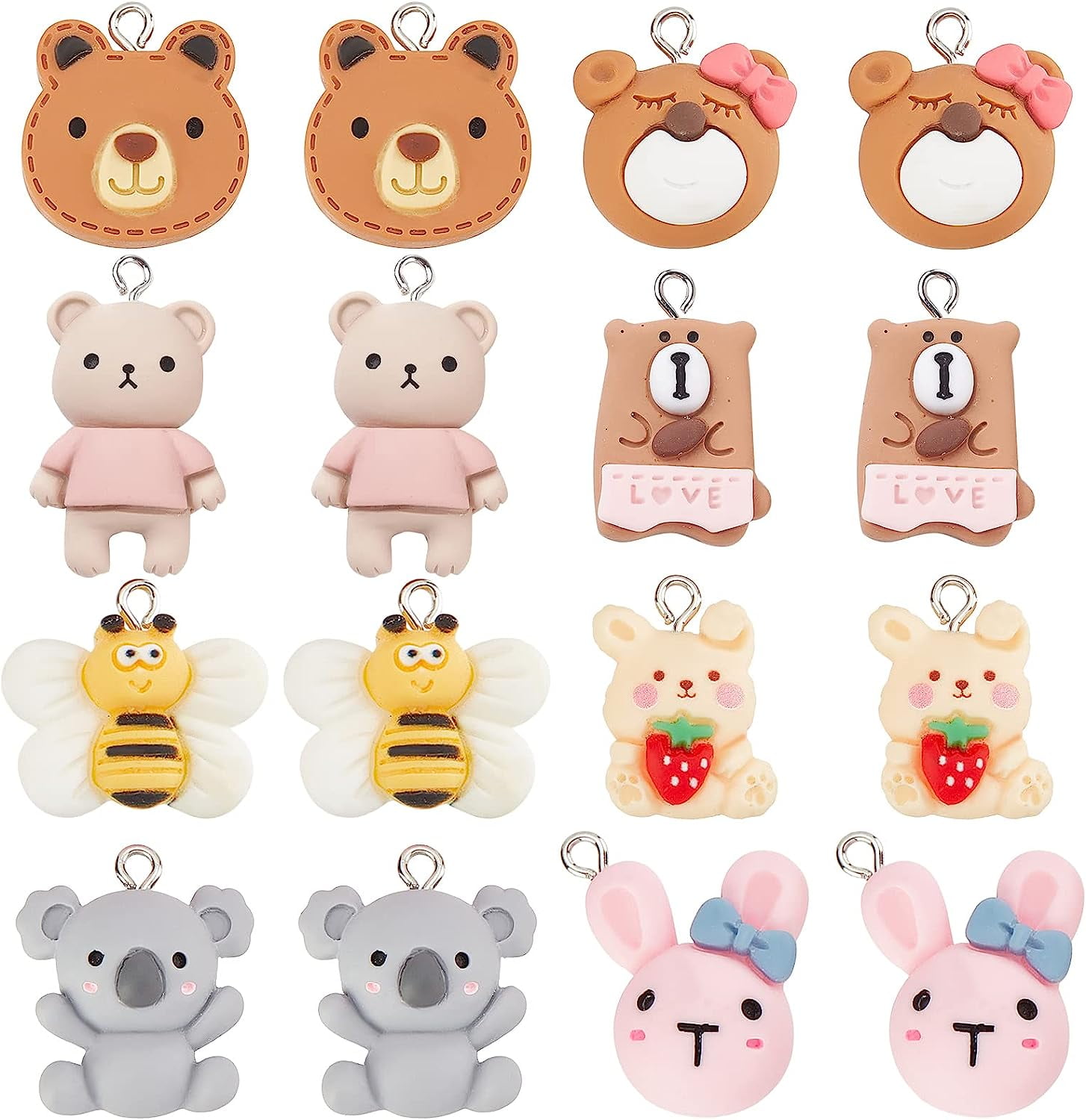 1 Box 32Pcs 8 Styles Resin Animal Charms Bear Cabochons Rabbit Koala ...