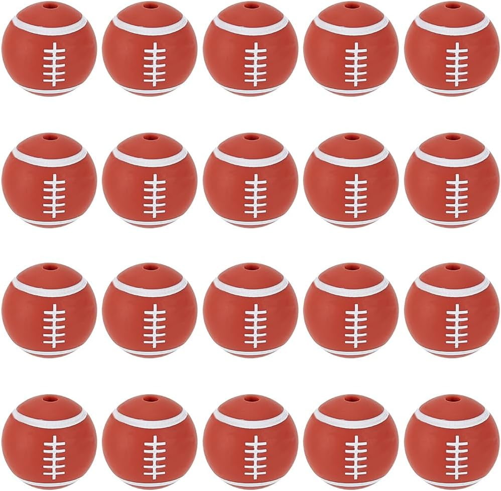 1 Box 32Pcs Football Beads Silicone Sports Ball Beads Brown Small Rugby ...