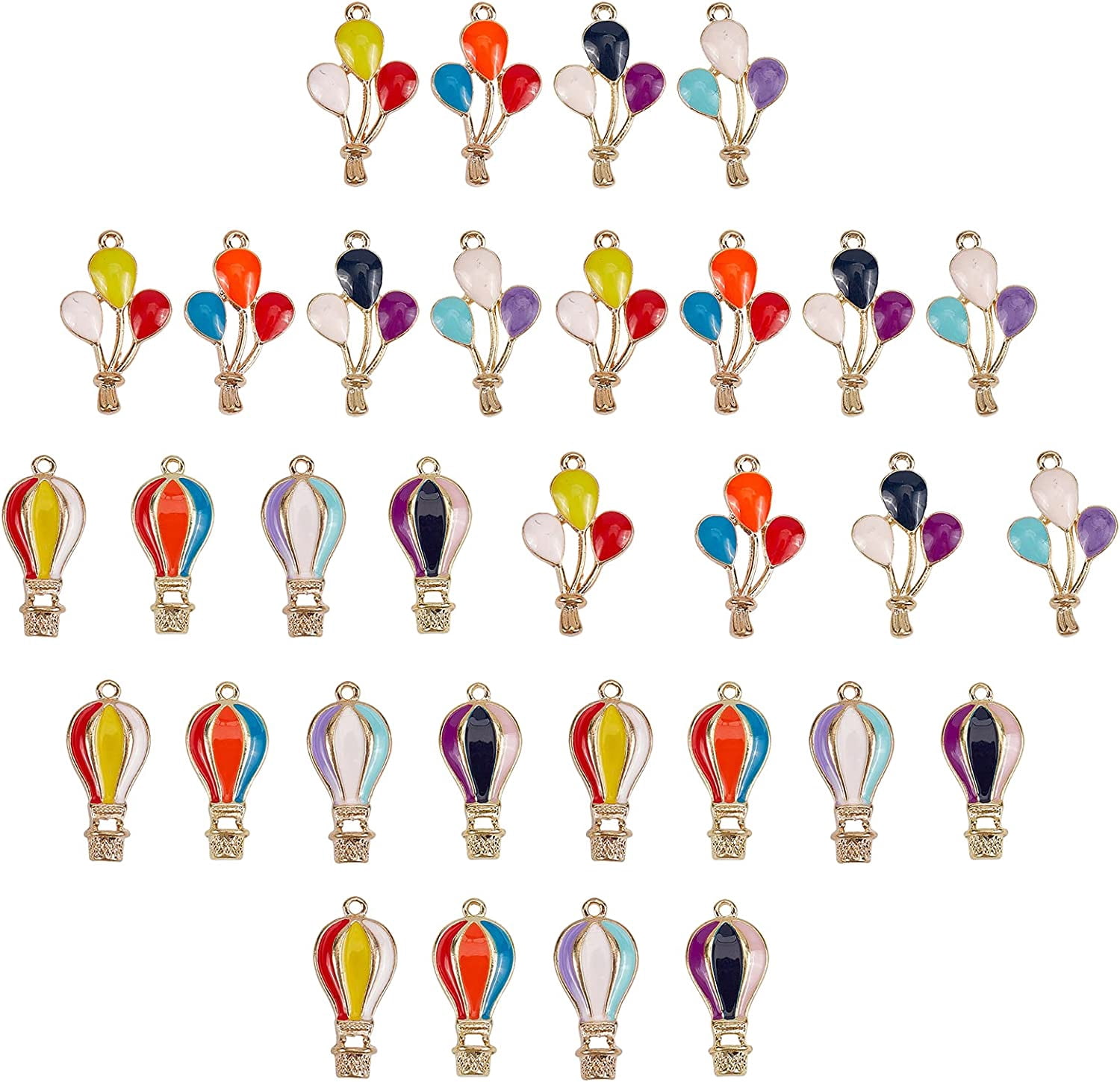 1 Box 32Pcs Rainbow Color Charms Balloon Charm Enamel Colorful Hot Air ...