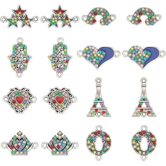 1 Box 32Pcs Rhinestone Links Bulk Rhinestones Charms Bohemia Heart ...