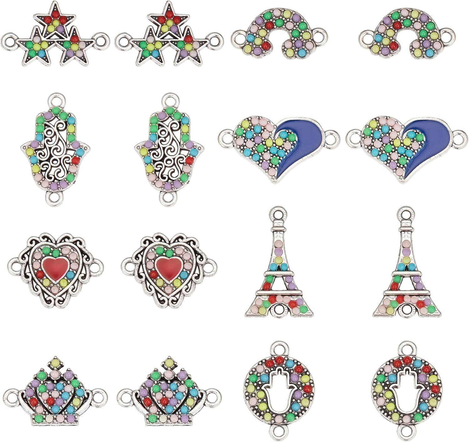 1 Box 32Pcs Rhinestone Links Bulk Rhinestones Charms Bohemia Heart ...
