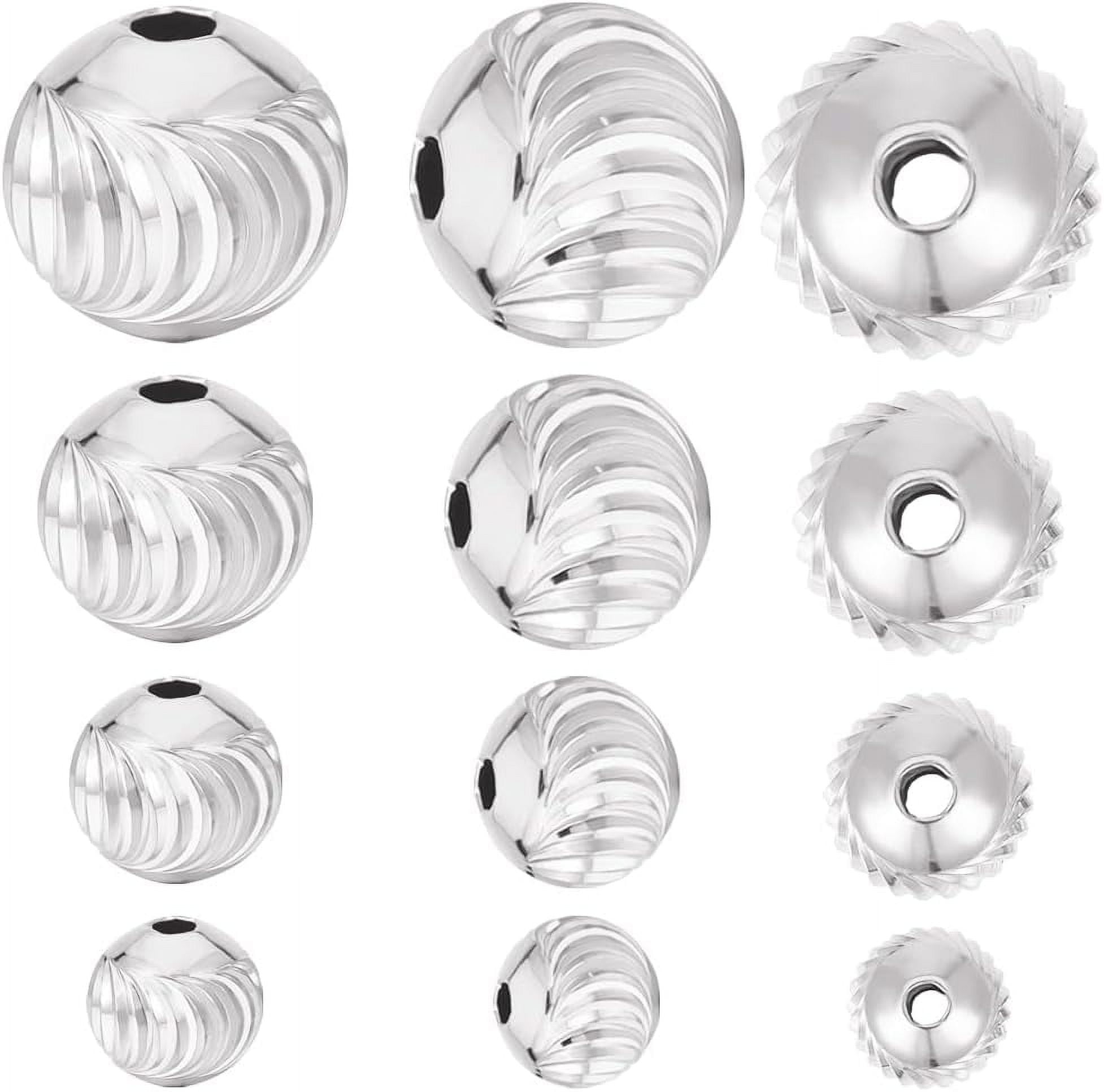 1 Box 32Pcs Round Spacer Beads Sterling Silver 4 Size Streak Shape ...
