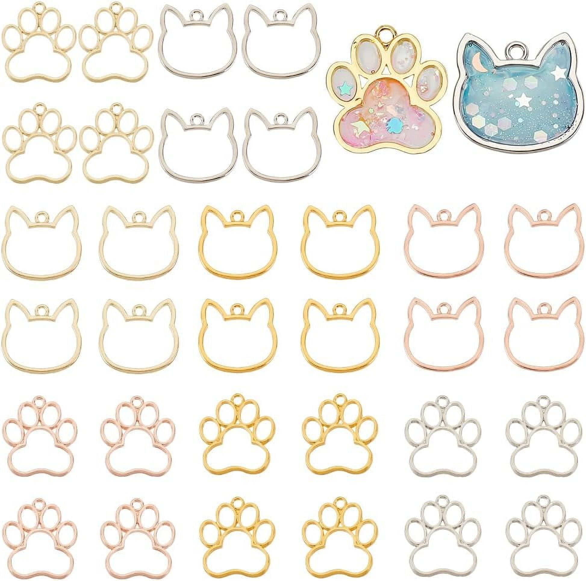 1 Box 32pcs 2 Styles Dog Paw Open Bezel Pendants Alloy Open Bezels for ...