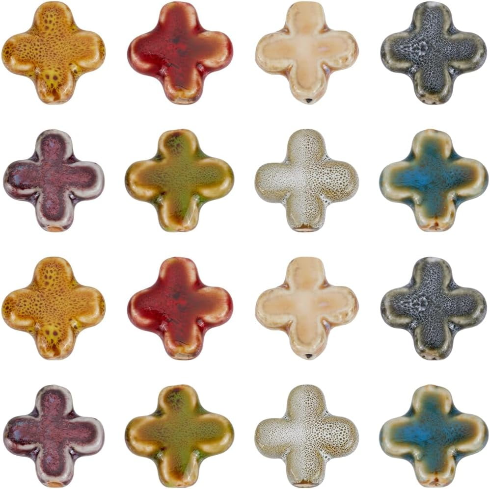 1 Box 32pcs Cross Beads Bulk Cross Spacer Beads Easter Rosary Porcelain ...