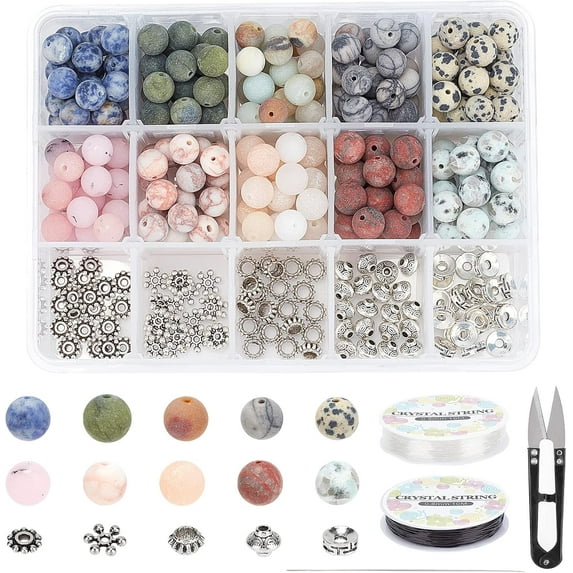 1 Box 350Pcs+ Stone Beads Box Set Kits 10 Material 8mm Natural Frosted ...