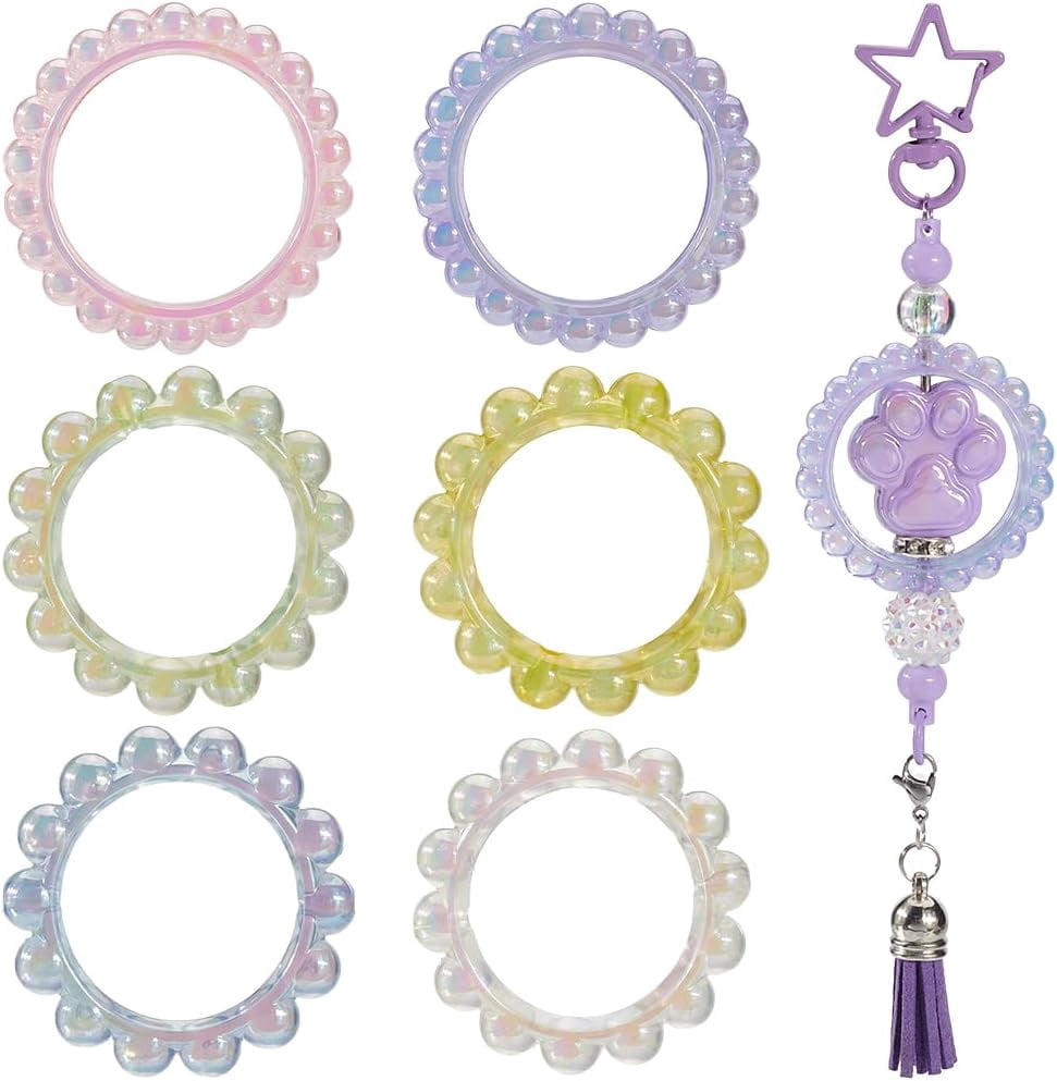 1 Box 36Pcs 6 Colors Acrylic Ring Beads Round Ring Bead Frame Colorful ...