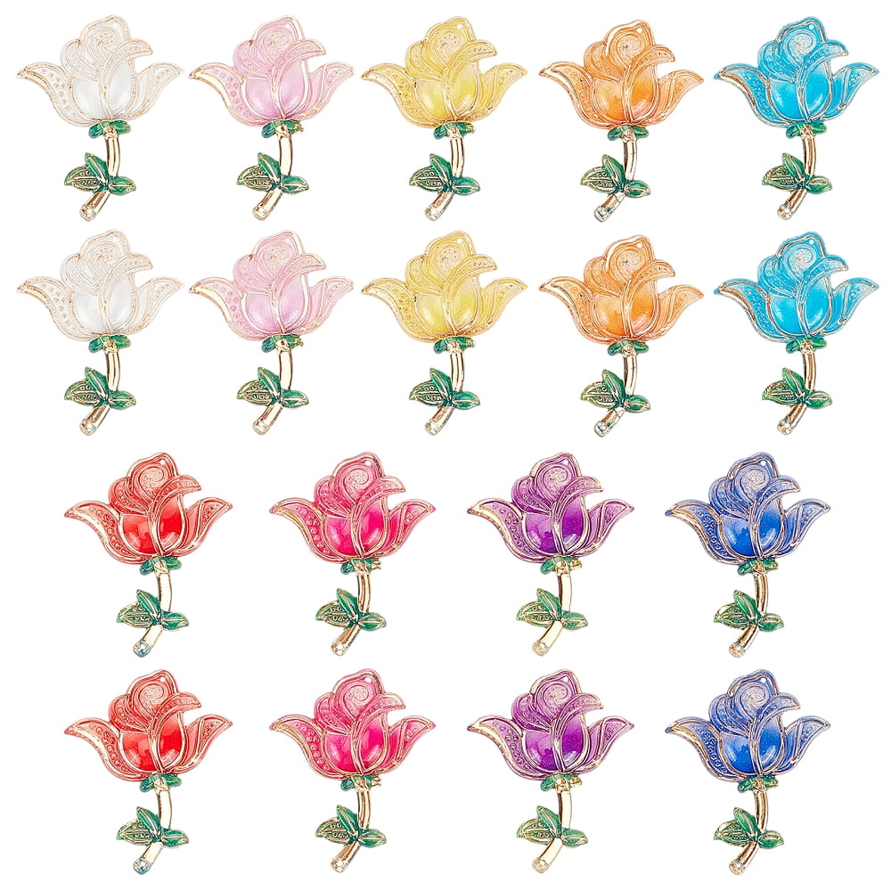 1 Box 36Pcs 9 Colors Rose Connector Charms Acrylic Flower Connectors ...