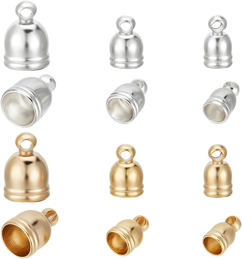 1 Box 36Pcs Cord End Caps 24K Gold & Sterling Silver Plated 2 Colors ...