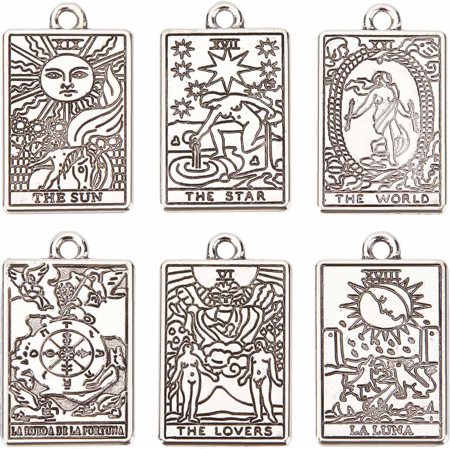 1 Box 36Pcs Tarot Charms Tarot Cards Charm Rectangle Alloy Metal Ouijas ...