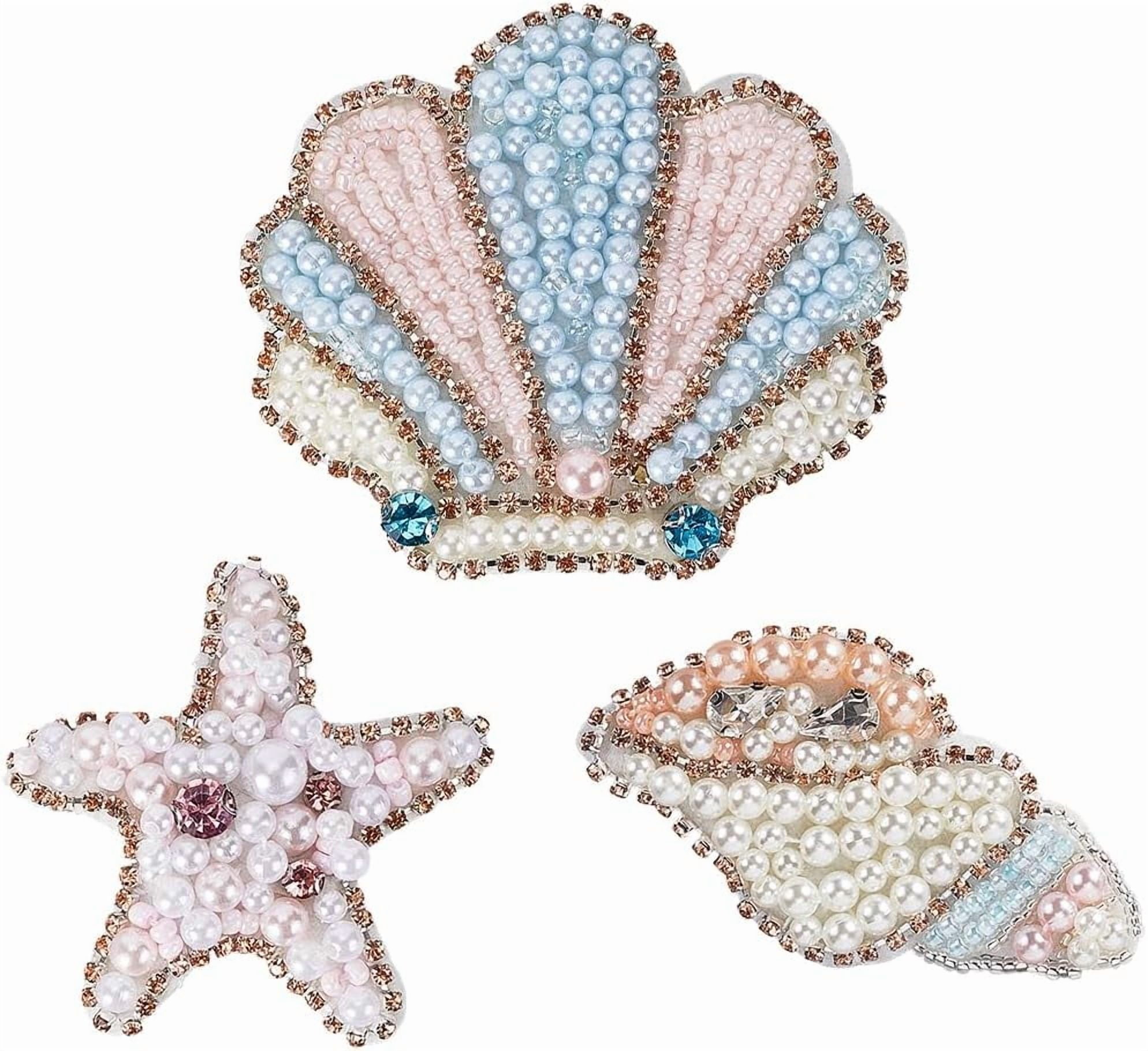 1 Box 3Pcs 3 Styles Beaded Rhinestone Patches Ocean Animal Conch Sea ...