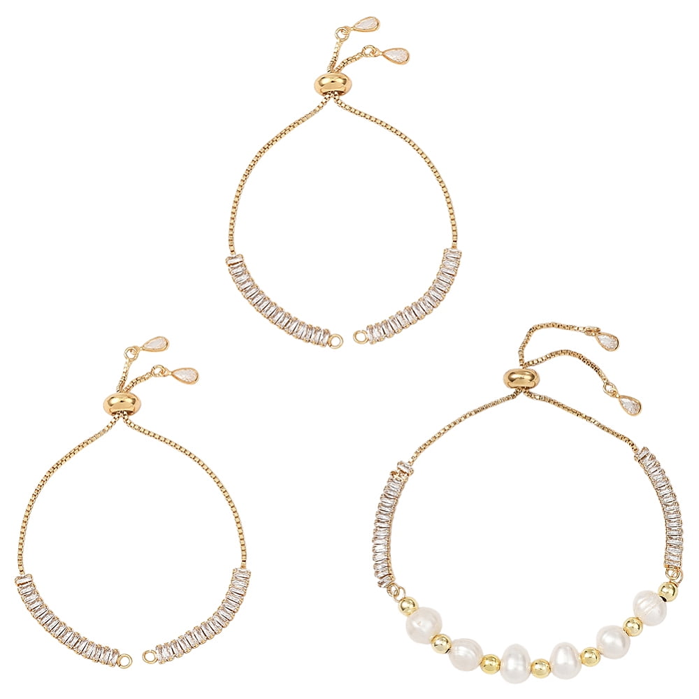 1 Box 3Pcs Adjustable Slider Bracelet Chain Cubic Zirconia 18K Gold ...