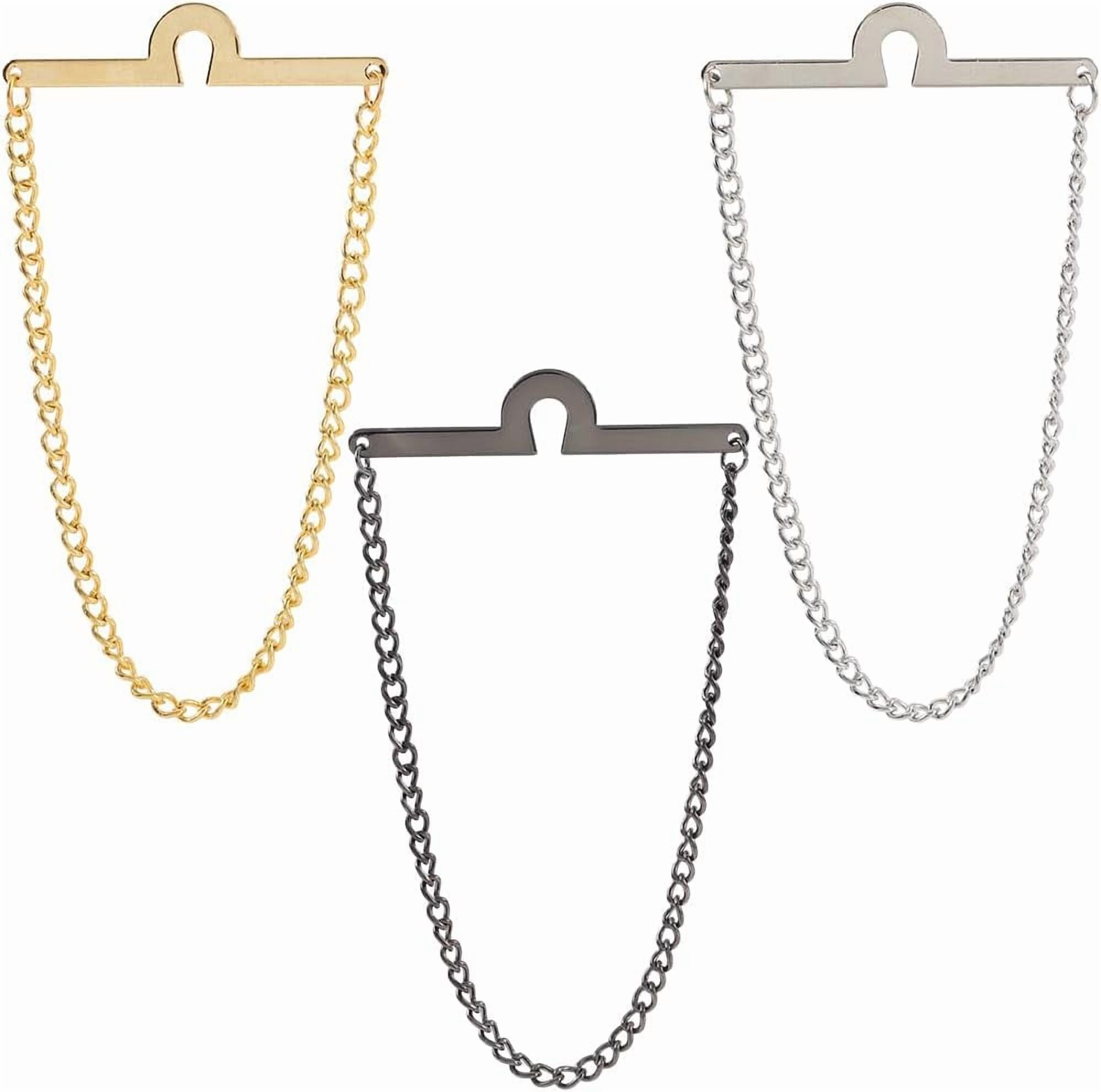 1 Box 3Pcs Tie Chain Gold Silver Black Metal Brass Classic Collar Clip ...