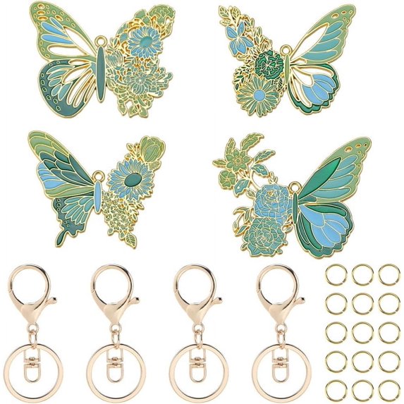 1 Box 4 Pack Cute Butterfly Keychains Bulk Alloy Enamel Butterfly Key ...
