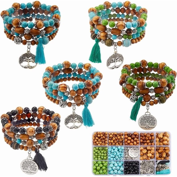 1 Box 4 Sets Bracelet Making Kit Tree of Life Charms Tree Charm Multi ...