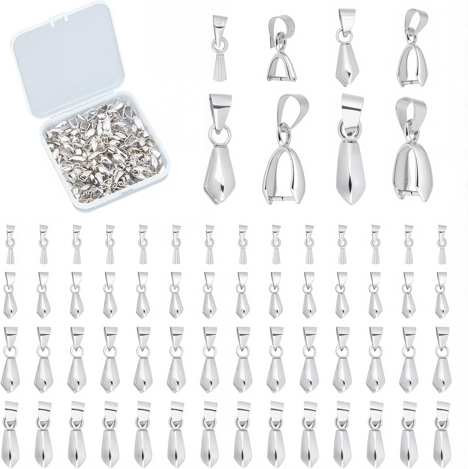 1 Box 4 Size Brass Pinch Bail Pendants Silver Pinch Clip Bail Clasp ...