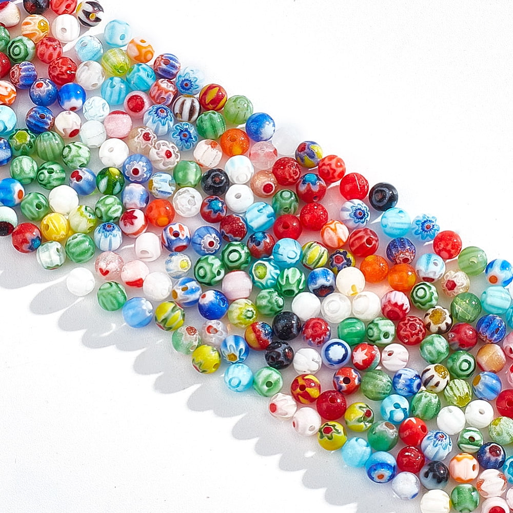 1 Box 4 Strands Handmade Millefiori Glass Round Bead Strands Mixed ...