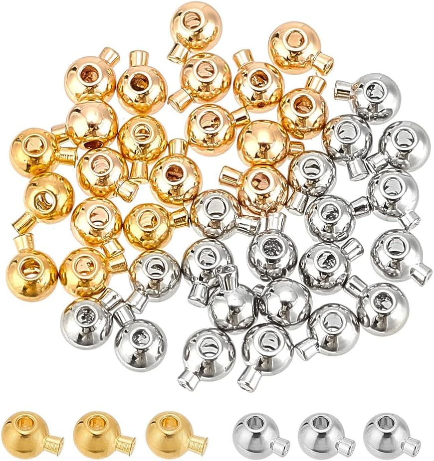 1 Box 40 Pcs 2 Colors Brass Crimp Beads Round Ball and Column Shaped ...