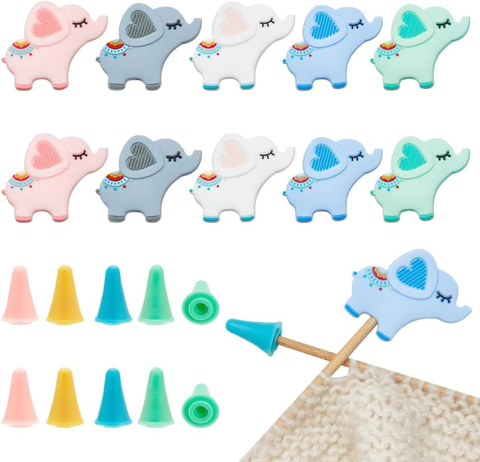 1 Box 40 Pcs Knitting Needle Stoppers Elephant Shape Knitting Needle ...