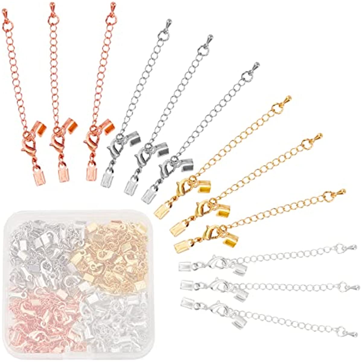 1 Box 40 Sets 4 Colors Fold Over Crimp Cord End Clasps Brass Connectors ...