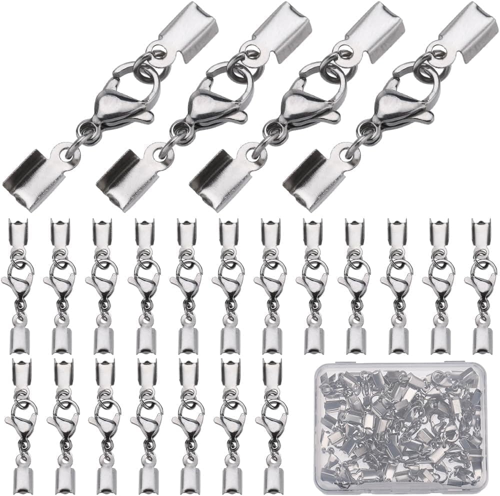 1 Box 40 Sets Fold Over Cord End Crimp Bracelet Clasp Leather Clasps ...