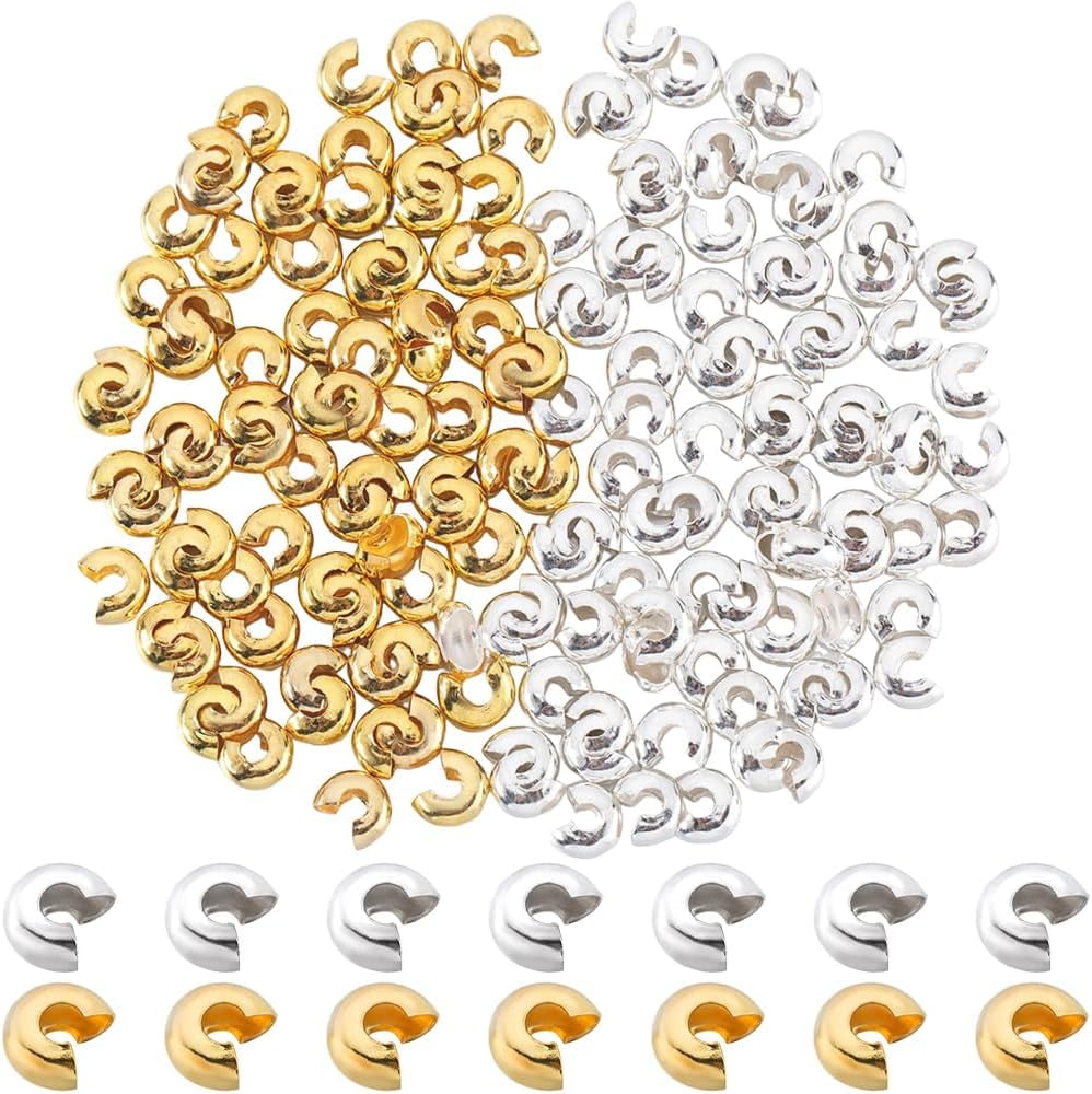 1 Box 400Pcs 4mm Crimp Bead Covers Crimp Bead Caps Gold Silver Half ...