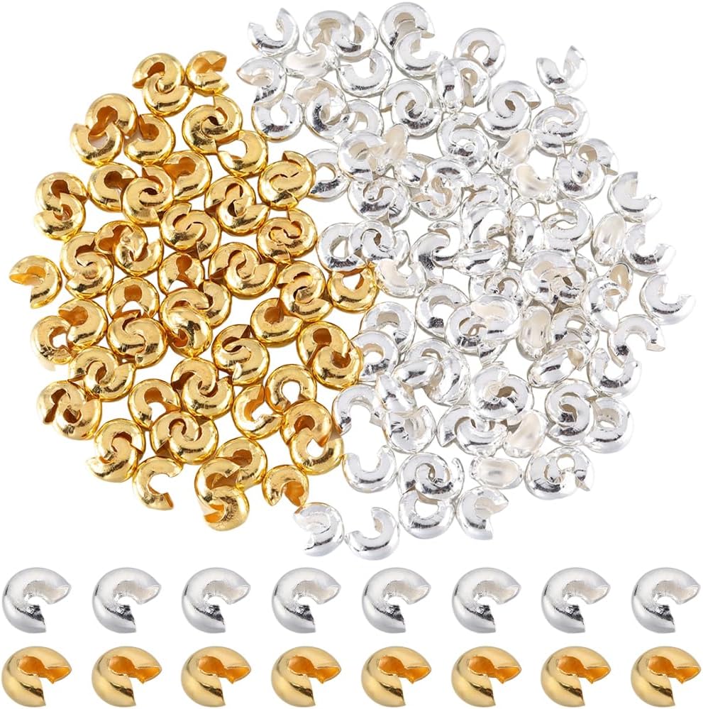1 Box 400Pcs 5mm Crimp Bead Covers Crimp Bead Caps Brass Half Round ...
