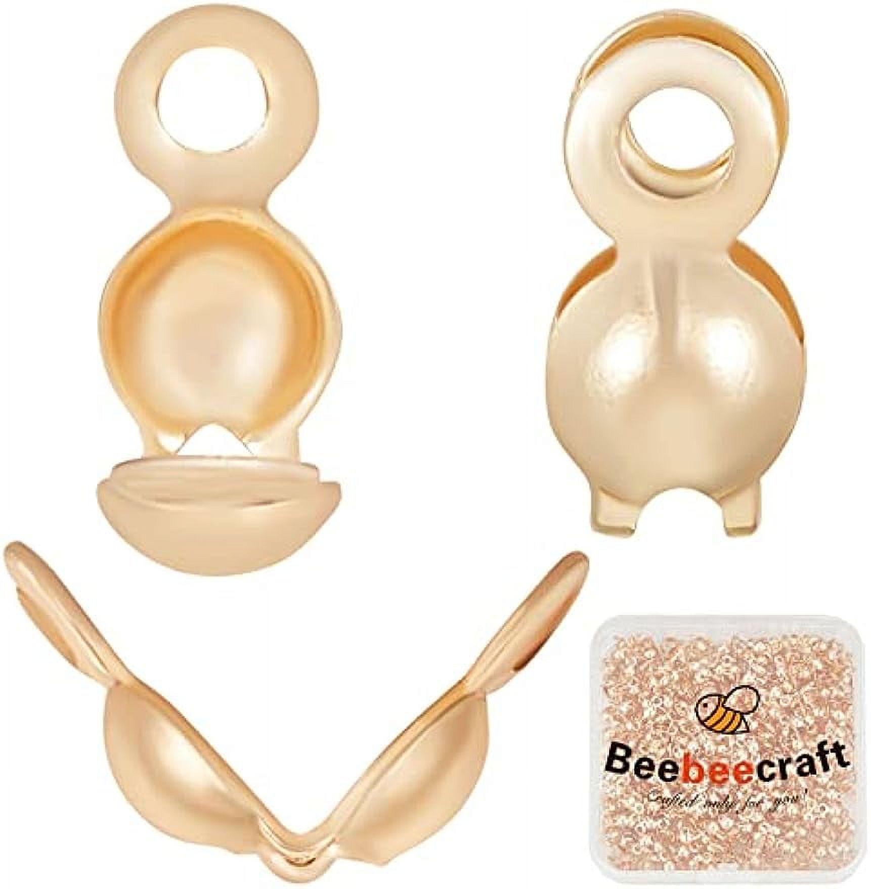 1 Box 400Pcs Clamshell Crimp Bead Tips Knot Covers 3mm 18K Gold Plated ...