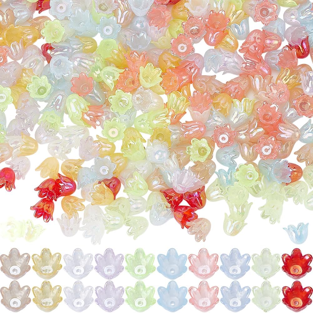 1 Box 400Pcs Flower Bead End Cap 3D Acrylic Flower Beads Colorful 6 ...