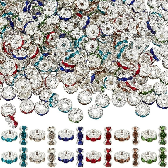 1 Box 400Pcs Random Color 6mm Rhinestone Spacer Beads Rondelle Beads ...