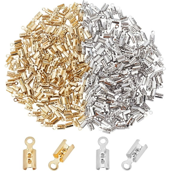 1 Box 400pcs 2 Color Fold Over Crimp Ends Crimp Caps Tips 3mm Leather ...