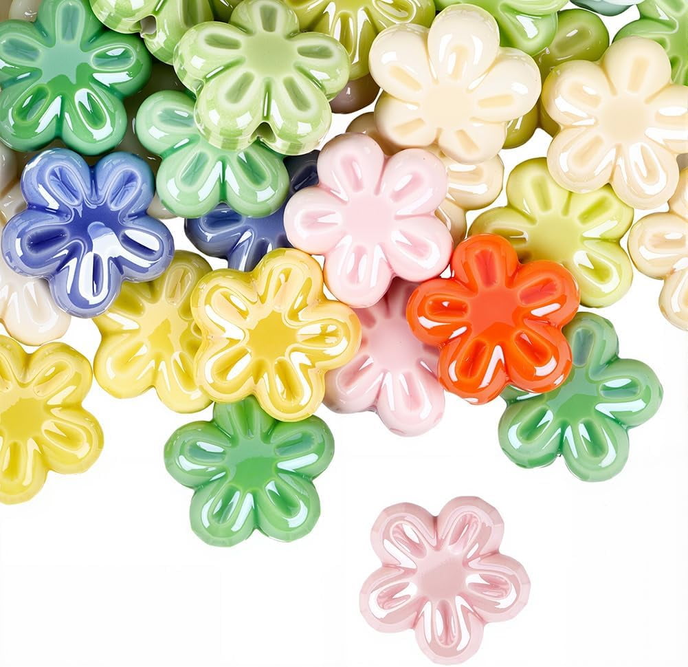 1 Box 40PCS Colored Candy Flower Shape Ceramic Beads with Holes Spacer ...
