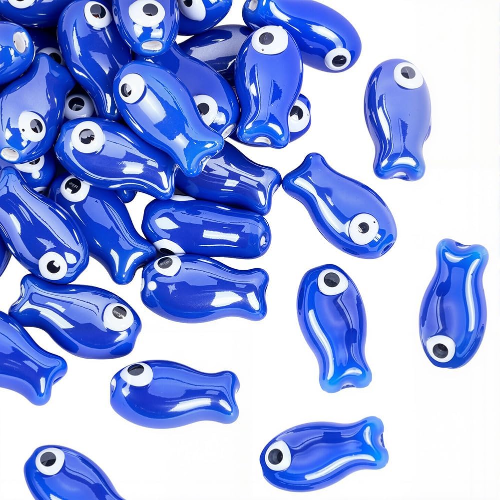 1 Box 40PCS Dark Blue Ceramic Fish Spacer Beads with Holes Charms ...