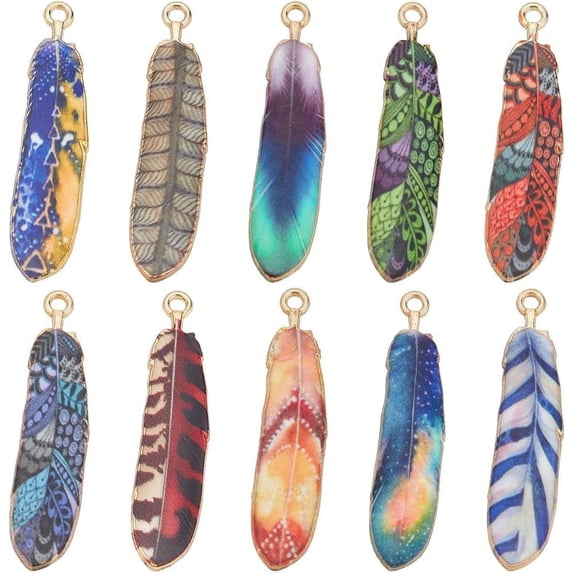 1 Box 40Pcs 10 Colors Colorful Feathers Charms Enamel Feathers Charms ...
