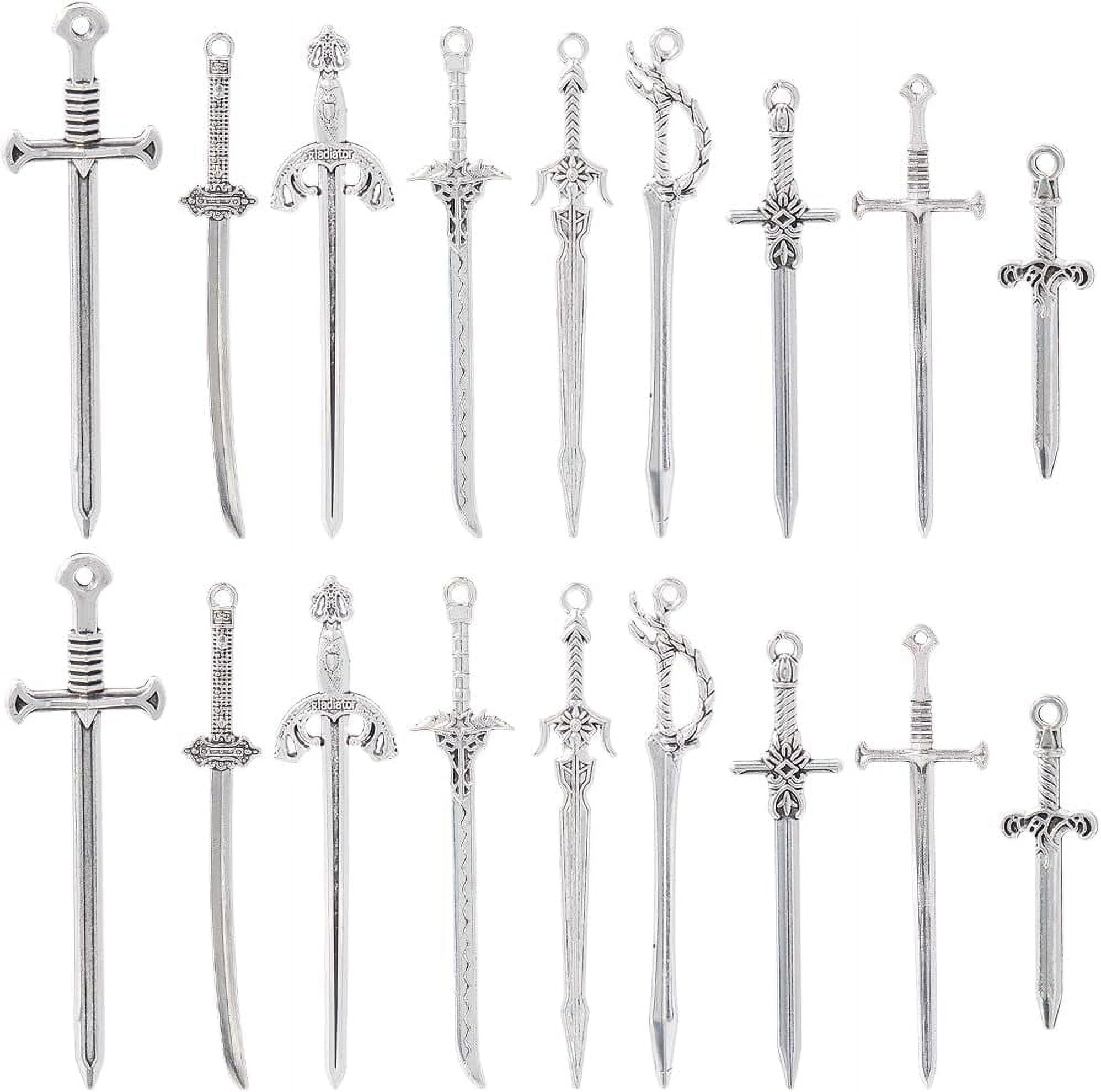1 Box 40Pcs 10 Styles Charms Silver Knife Charm Alloy Bookmark Ancient ...