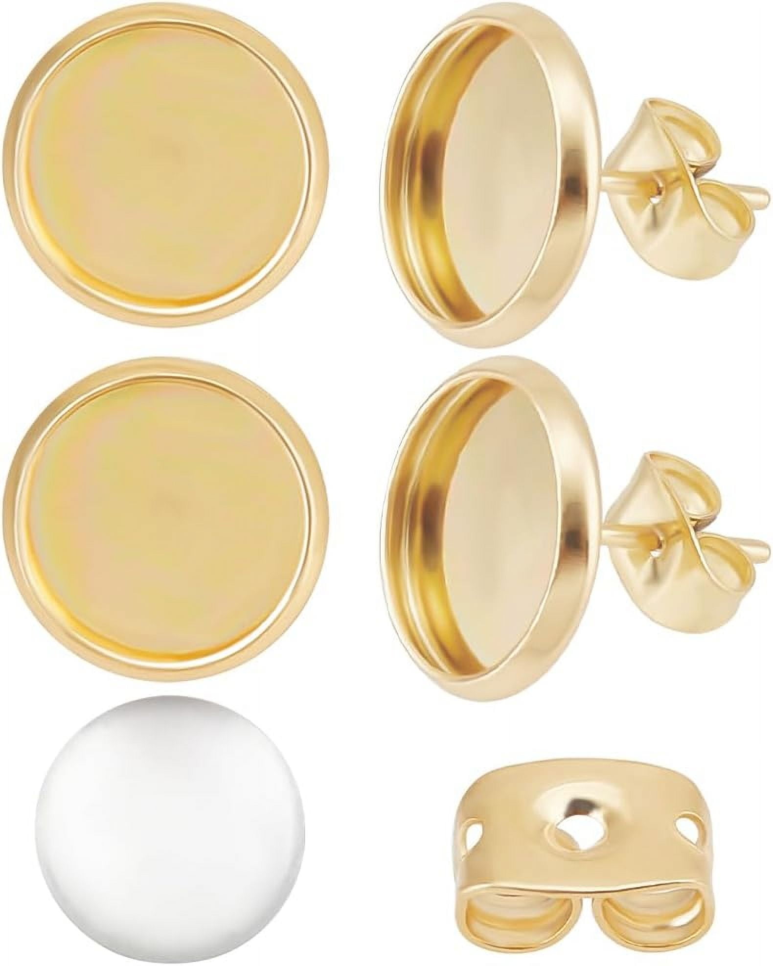 1 Box 40Pcs 10mm Earring Bezel Tray and 40Pcs Clear Cabochons Real 18K ...