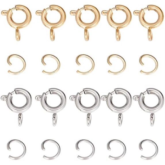1 Box 40Pcs 2 Colors 304 Stainless Steel Spring Ring Clasps Spring ...