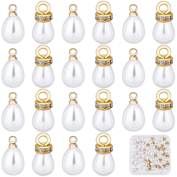 1 Box 40Pcs 2 Style Teardrop Diamond Pearl Beads Rhinestone Pearl ...