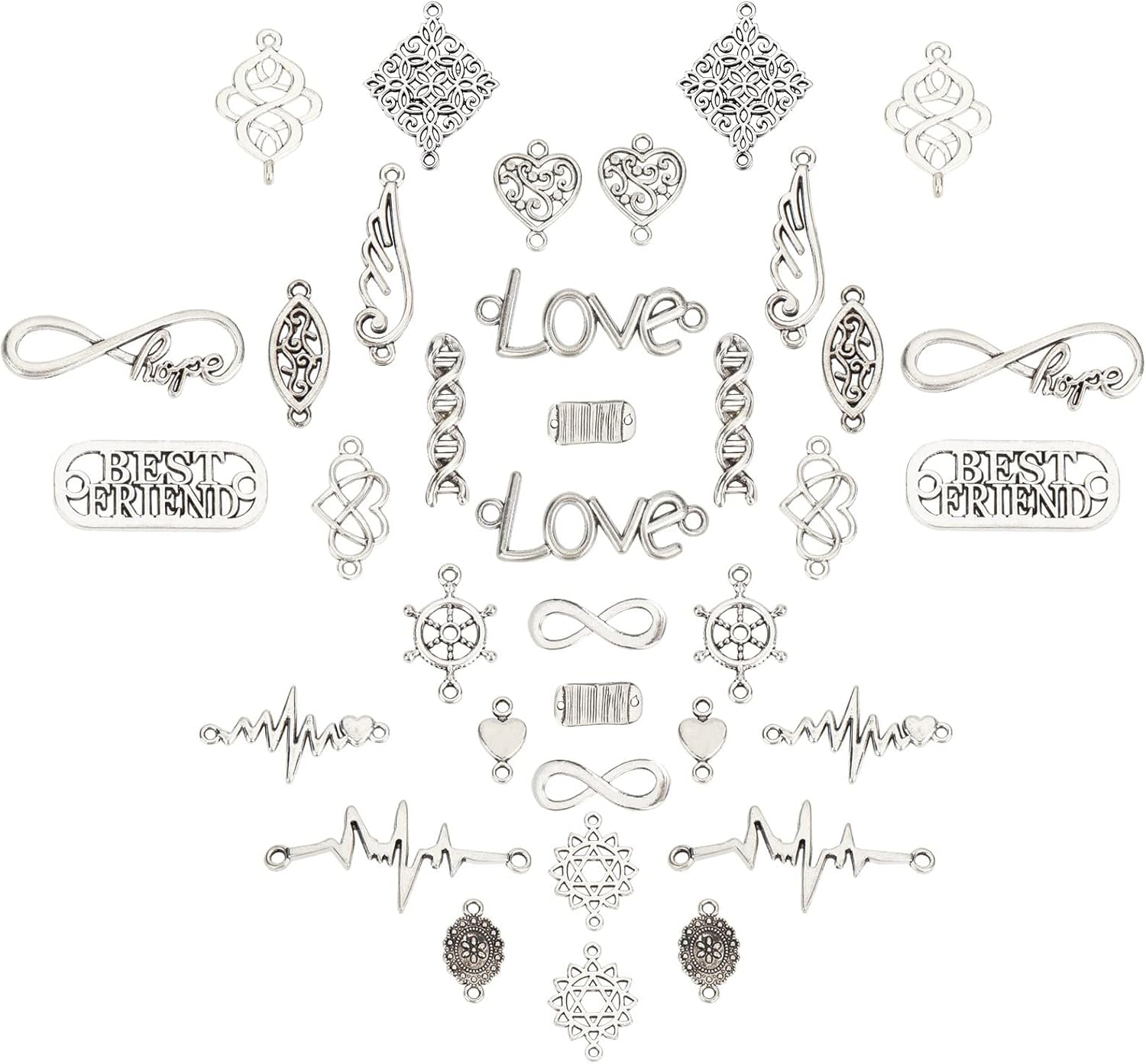 1 Box 40Pcs 20 Styles Connector Charms Tibetan Style Inspiration Words ...