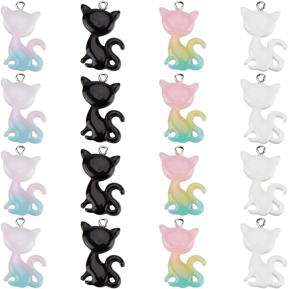 1 Box 40Pcs 4 Colors Cats Charms Pet Charm Resin Plastic Black White ...