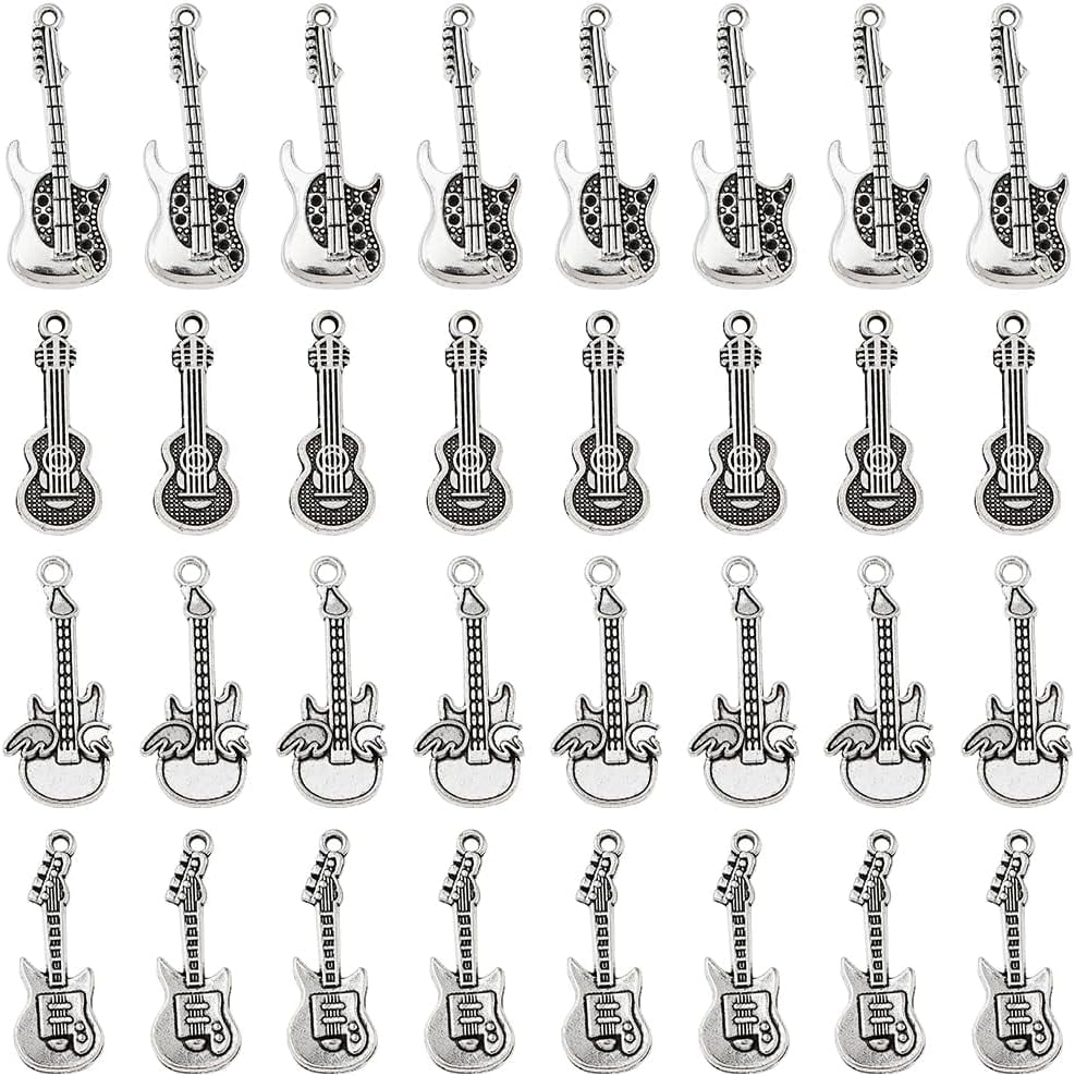 1 Box 40Pcs 4 Styles Guitar Charms Silver Guitar Charm Bulk Alloy ...