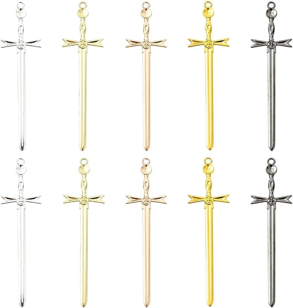 1 Box 40Pcs 5 Colors Charms Swords Charms Bulk Knight Large Vintage ...