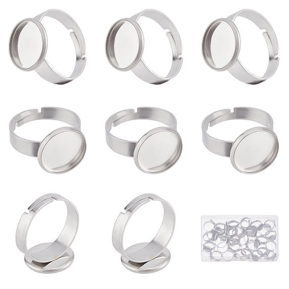 1 Box 40Pcs Adjustable 304 Stainless Steel Finger Rings Components Pad ...